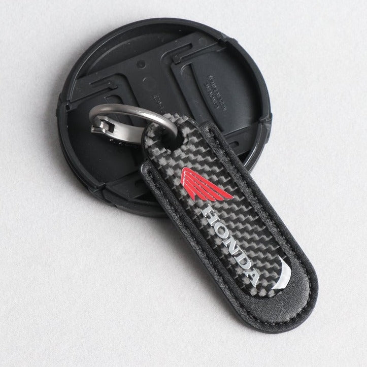 Honda Motorcycle Carbon Fiber With Black Leather Keychains