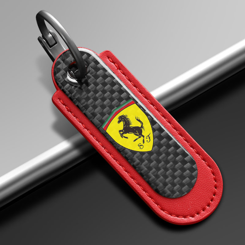 Ferrari Carbon Fiber Red Leather Keychain | Tire Valve Cap